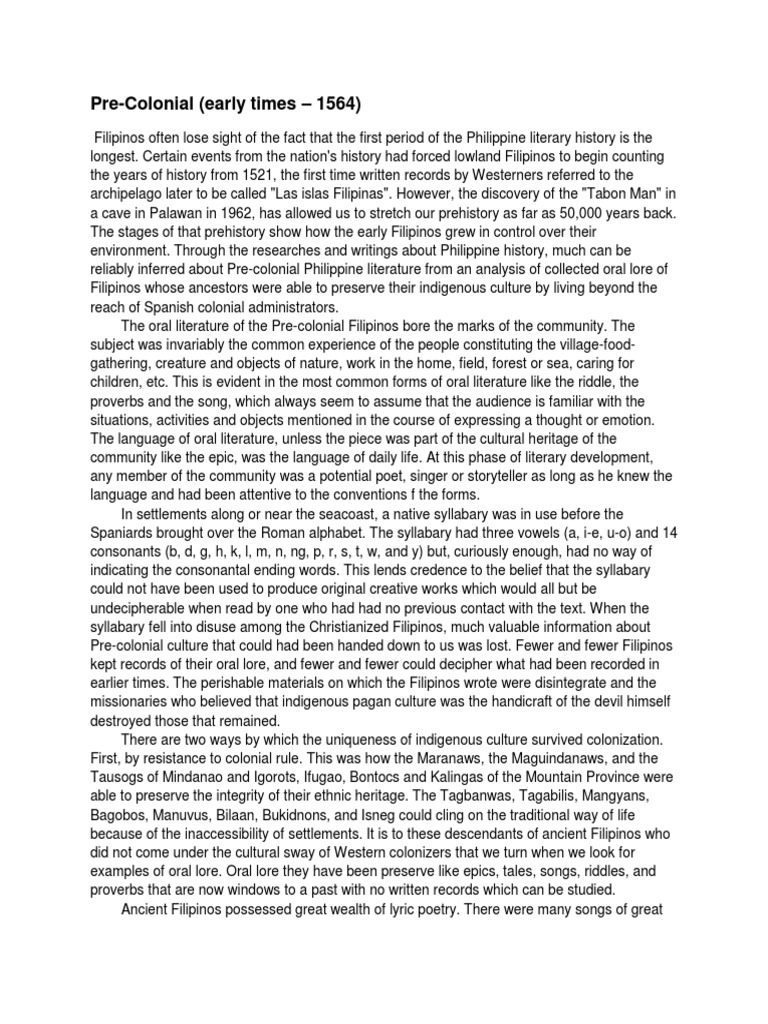 Pre-Colonial (Early Times - 1564) | PDF | Poetry | Philippines