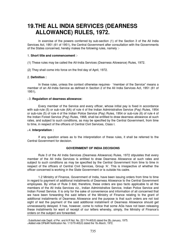 19.the All India Services (Dearness Allowance) Rules, 1972.: Government ...