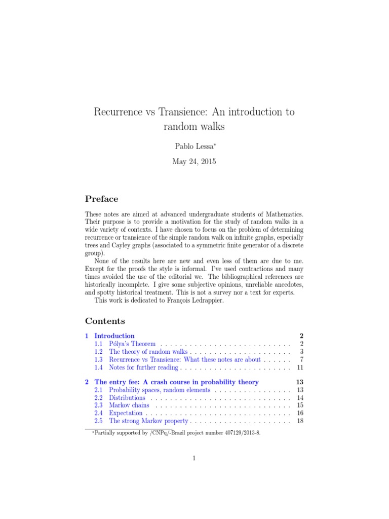 Recurrence Vs Transience: An Introduction To Random Walks: Preface | PDF | Probability Theory ...