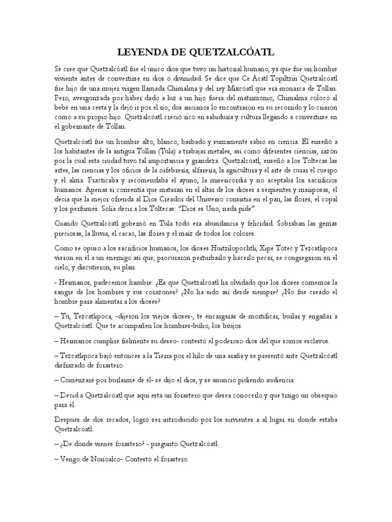 Leyenda de Quetzalcóatl | PDF | Religión y espiritualidad | Poesía