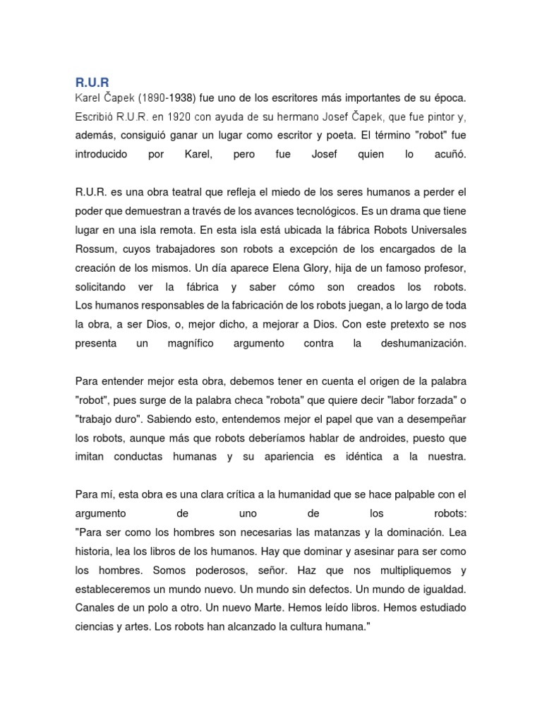 Reseña Libro R.U.R | PDF