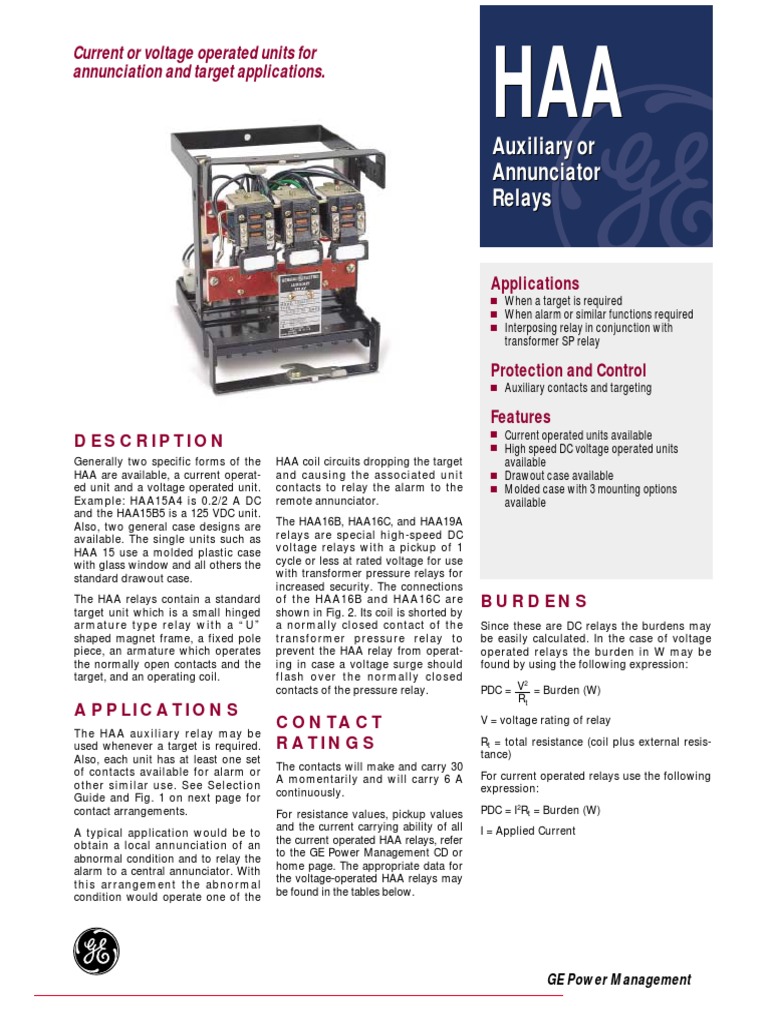 HAA Auxiliary Relay Specifications | PDF | Relay | Components