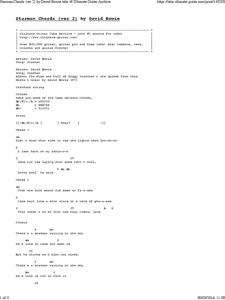Starman Chords David Bowie | Download Free PDF | David Bowie | Song ...
