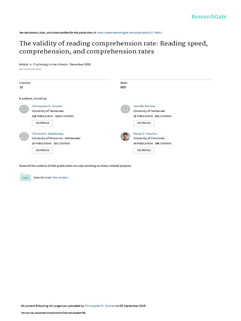 The Validity of Reading Comprehension Rate: Reading Speed ...