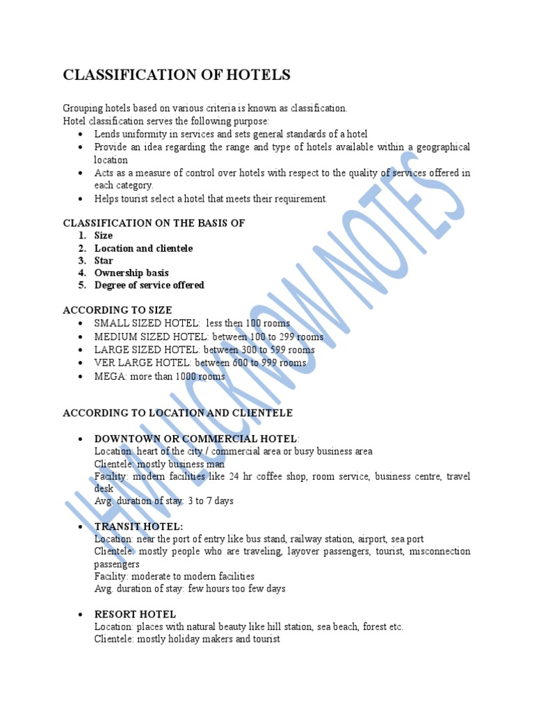 2.classification of Hotels | PDF | Hotel | Hostel