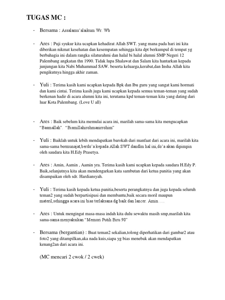 Teks MC Acara Reuni | PDF