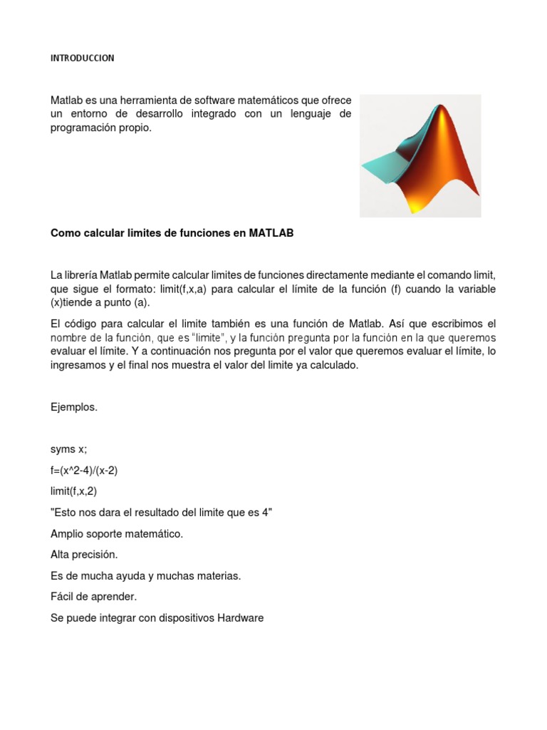 Cálculo de límites en MATLAB | PDF | Matlab | Función (Matemáticas)