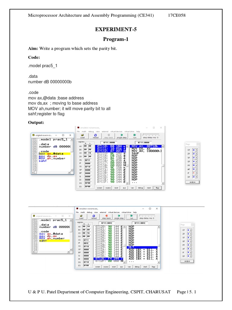 Aim: Write A Program Which Sets The Parity Bit. Code | PDF | Subroutine ...