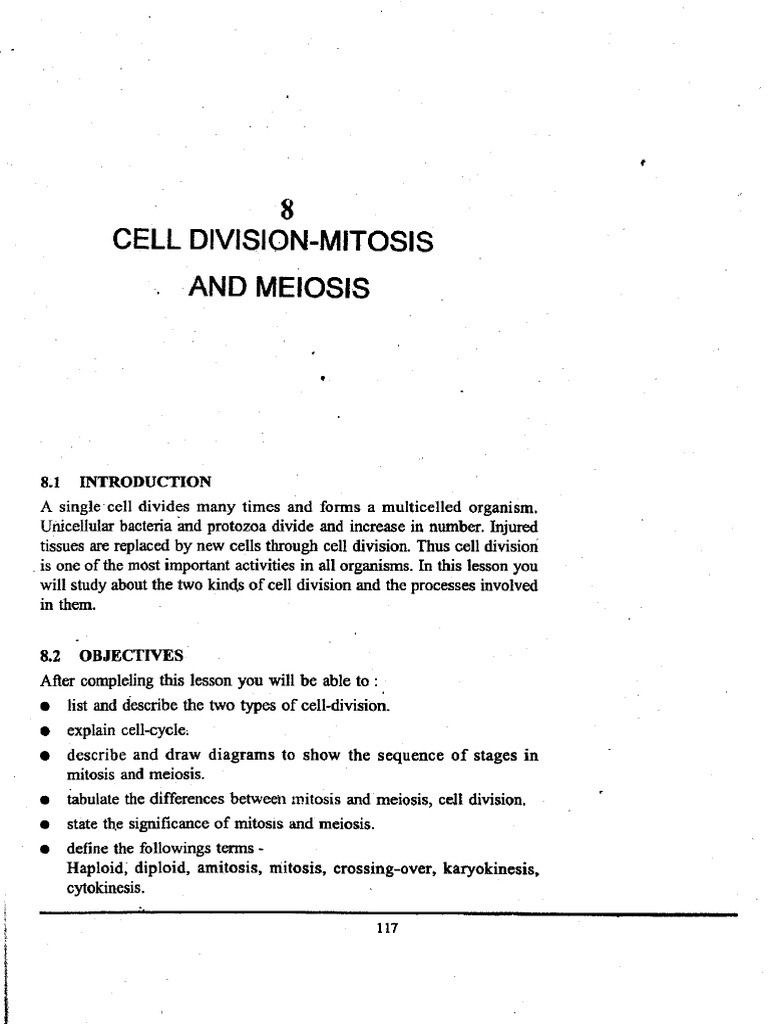 Bio-1 L-8 Cell Division-Mitosis and Meiosis PDF | PDF