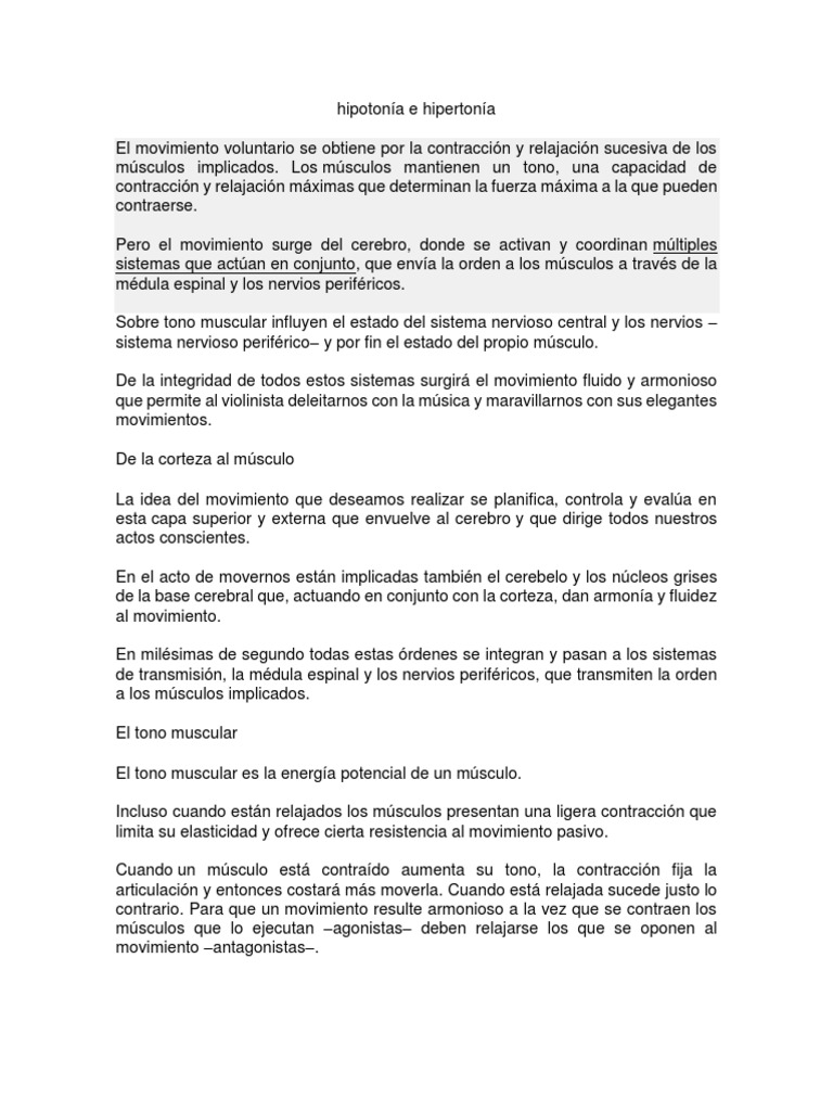 Hipotonía e Hipertonía | PDF | Músculo | Contracción muscular