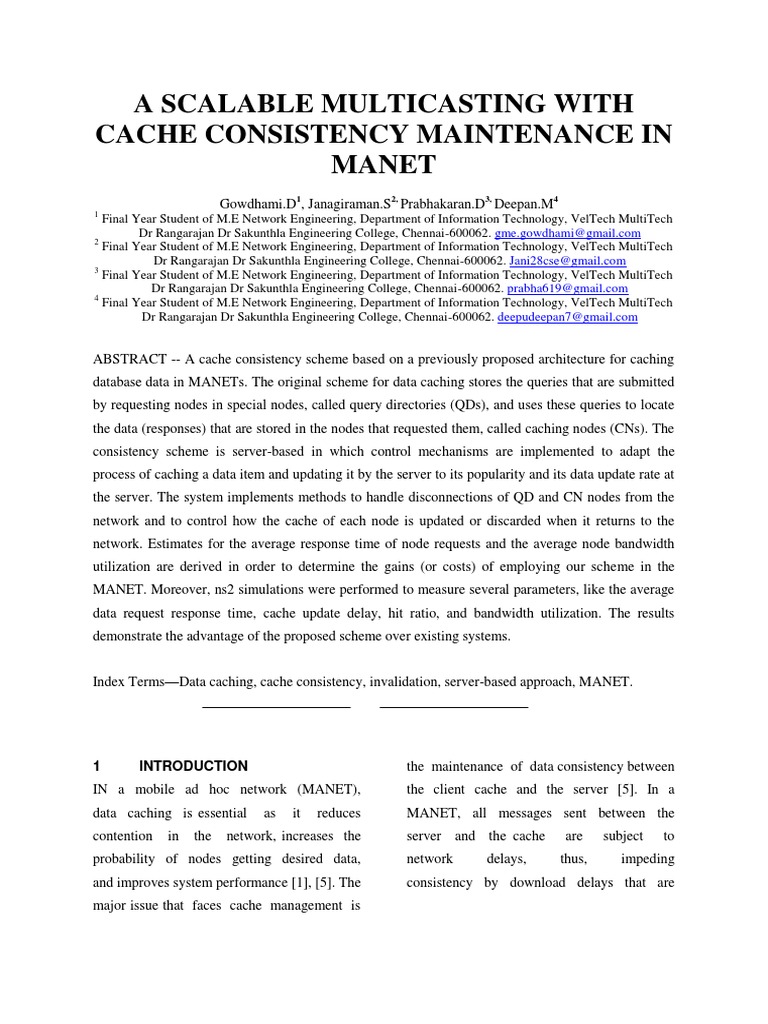 A Scalable Multicasting With Cache Consistency Maintenance in Manet | PDF | Cache (Computing ...