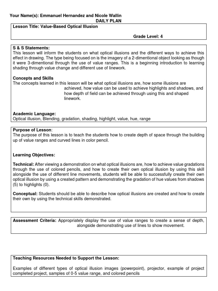 Value-Based Optical Illusion Lesson Plan Hernandez-Wallin | PDF | Illusion | Optics