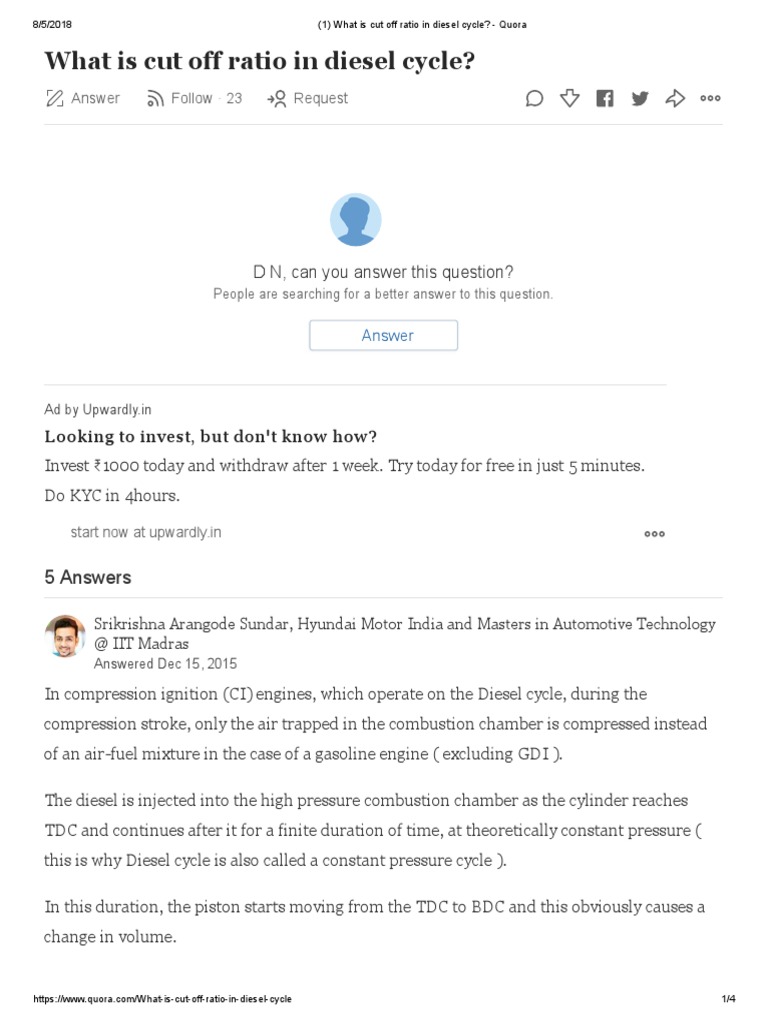 Diesel Cycle Cut-Off Ratio Explained | PDF | Diesel Engine | Systems ...