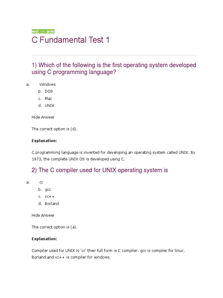 Complete C Questions AND ANSWERS11 PDF | PDF | C (Programming Language ...