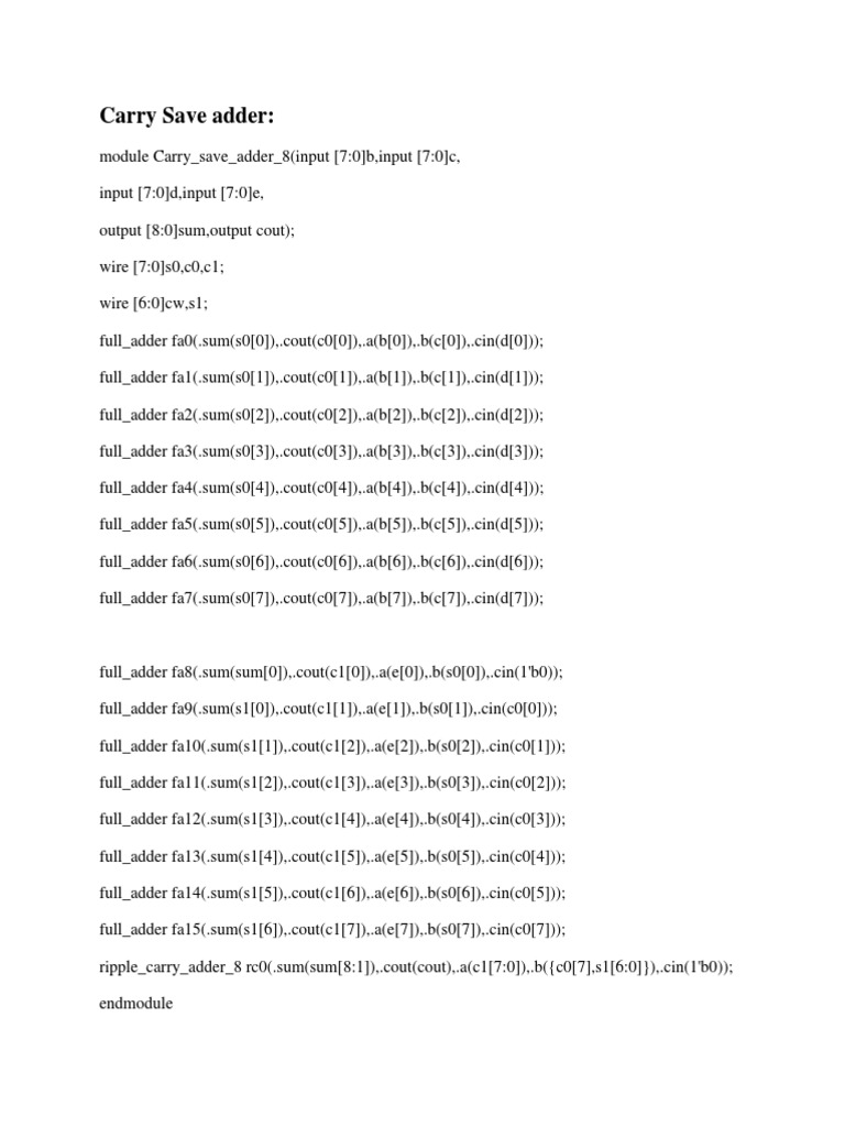 Carry Save Adder Verilog Code | PDF | Disabled Sports | Digital Electronics
