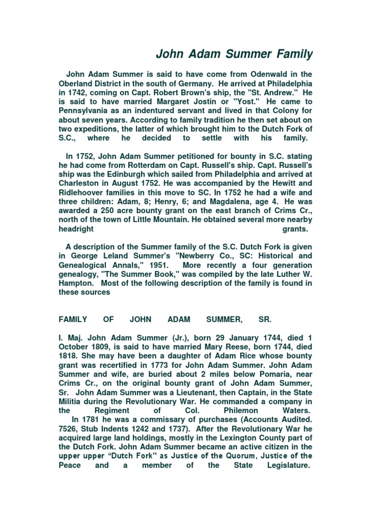 John Adam Summer Family History | PDF | Classics