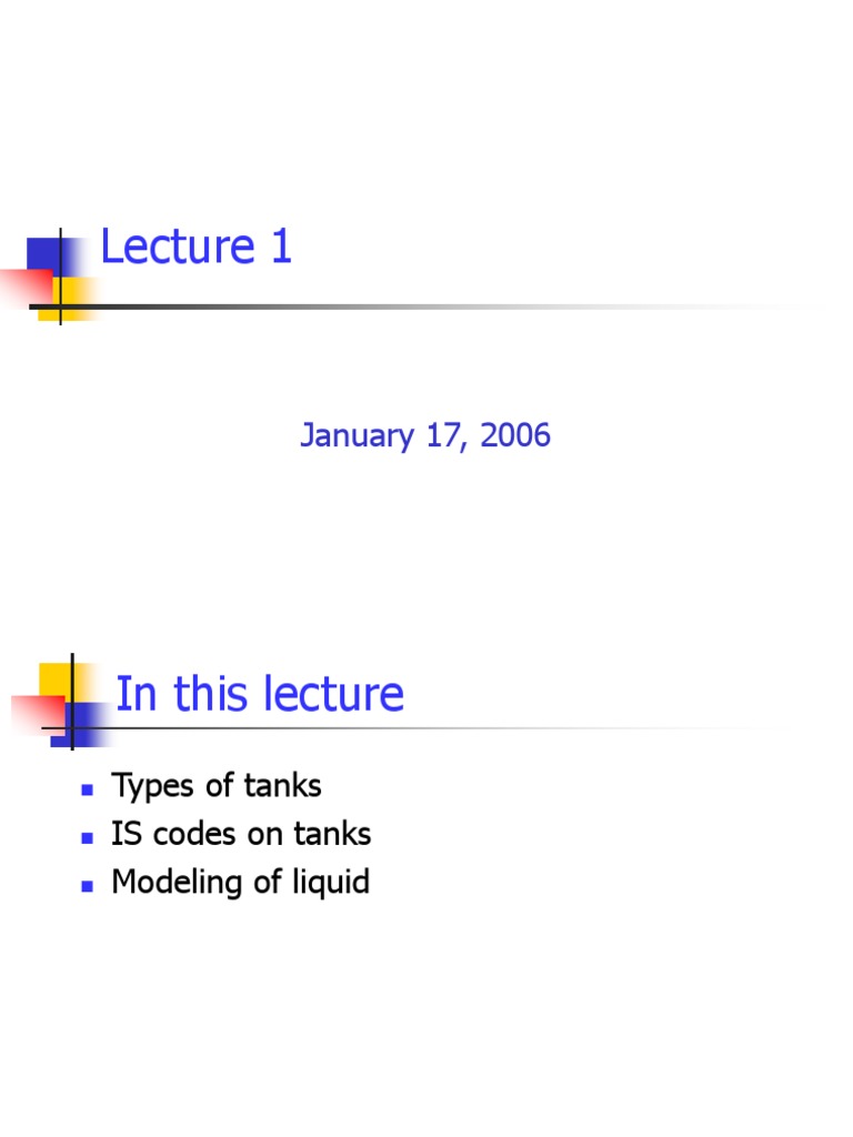 Tanks Lecture1 | PDF | Pressure | Fluid Dynamics