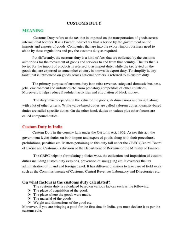 Meaning: Customs Duty | PDF | Customs | Dumping (Pricing Policy)