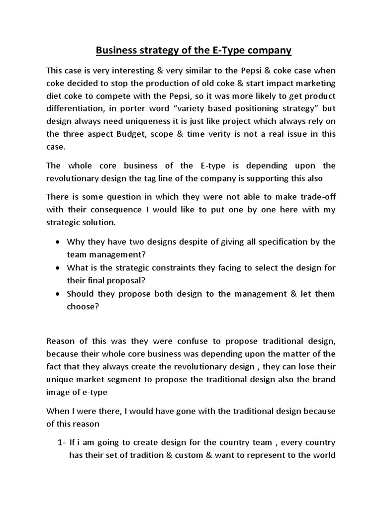 Business Strategy of The E-Type Company PDF | PDF | Strategic ...