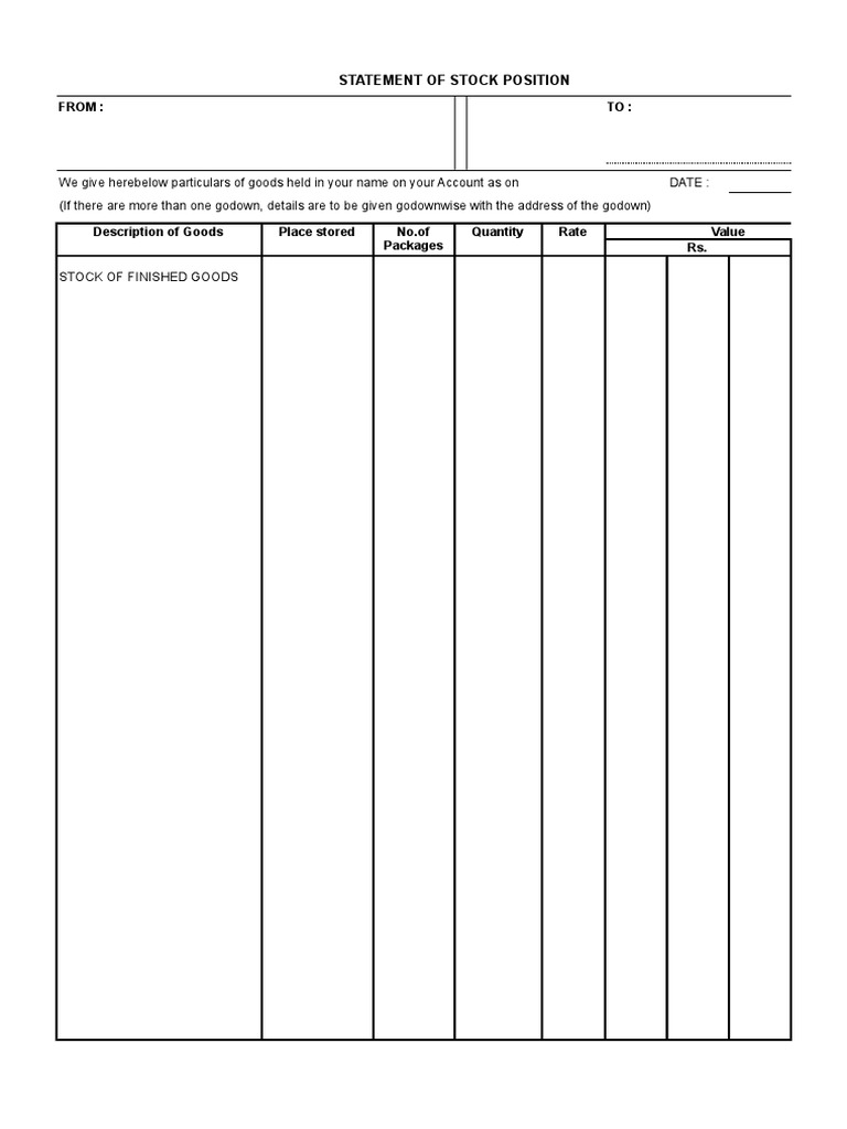 27 Stock Statement Format Submitted in Bank | PDF
