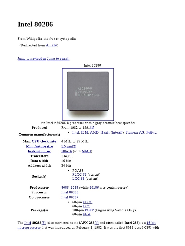 Intel 80286: Produced Common Manufacturer(s) Max | PDF | Electronic ...