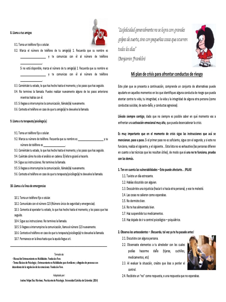 Plan de Crisis para Conductas de Riesgo | PDF | Conceptos psicologicos