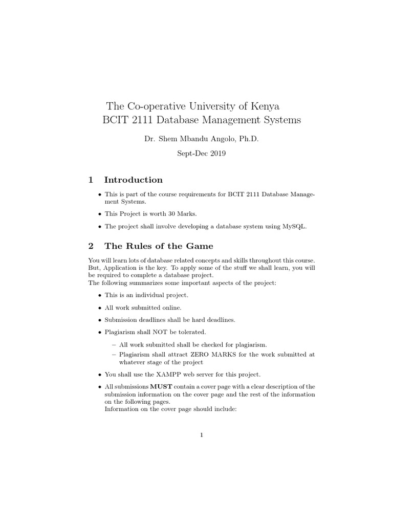 BCIT 2111 Database Management Systems Semester Project Description ...