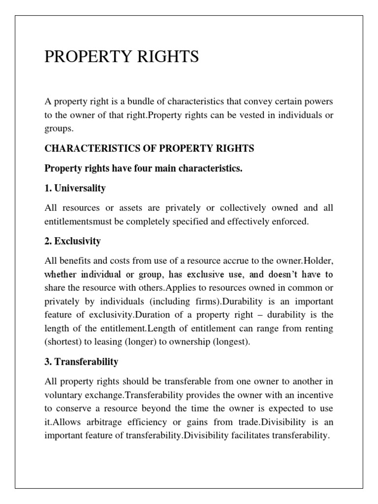 Property Rights: Characteristics of Property Rights Property Rights ...