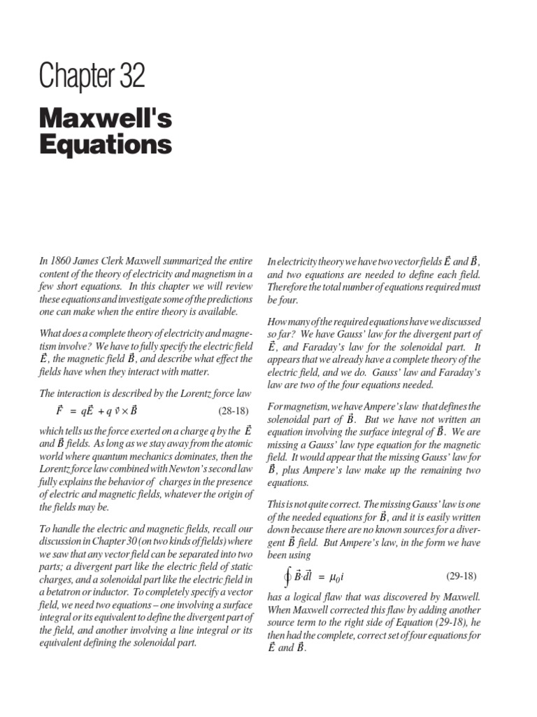 Chapter 32 Maxwell'S Equations | PDF | Magnetic Field | Electric Field
