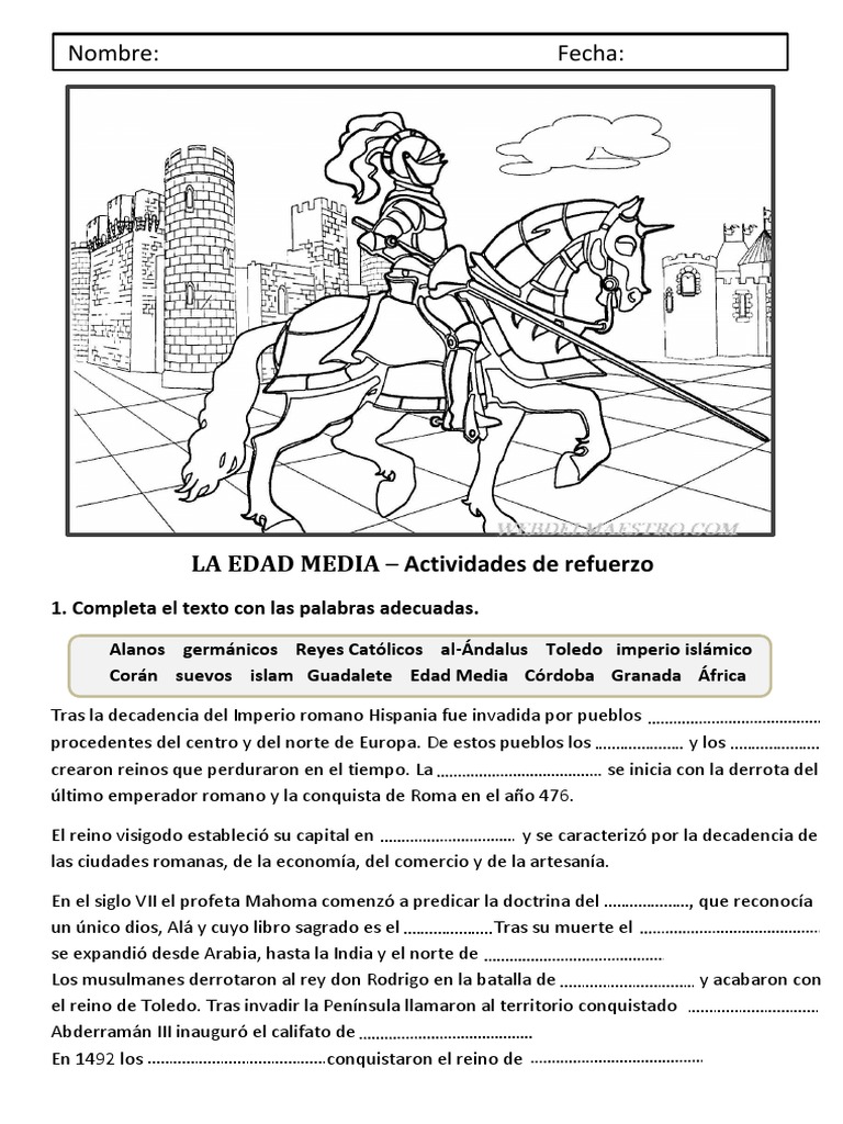 Actividades de Refuerzo Sobre La Edad Media Con Soluciones | PDF | Al ...
