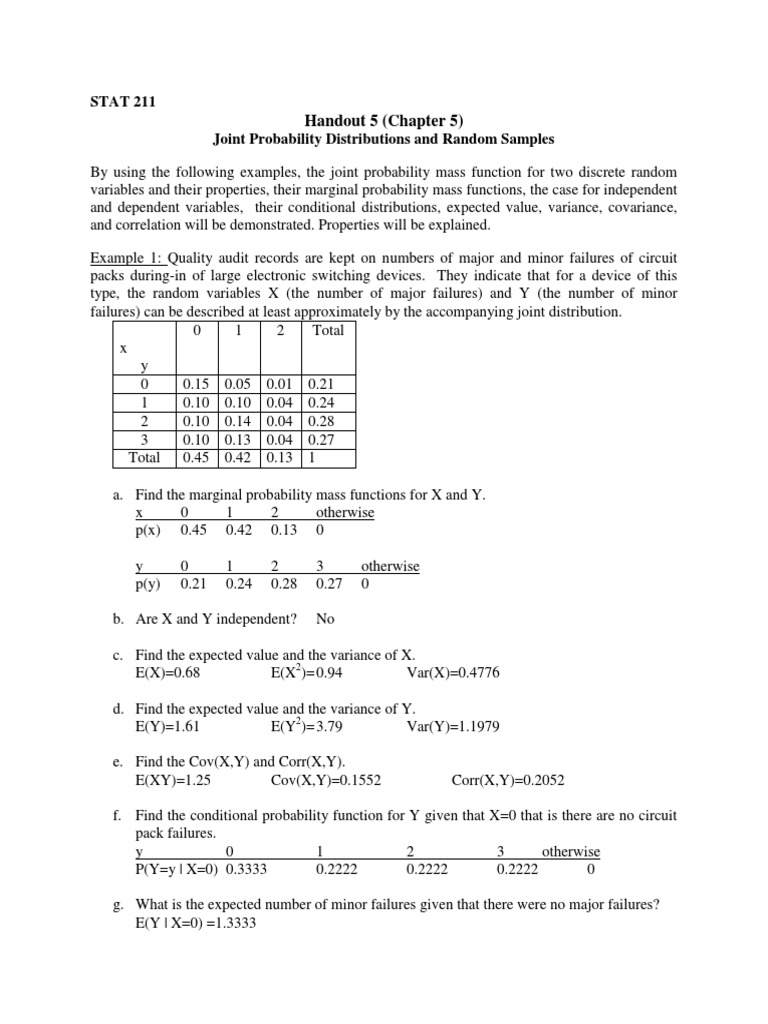 STAT 211 Joint Probability Distributions and Random Samples: Handout 5 ...