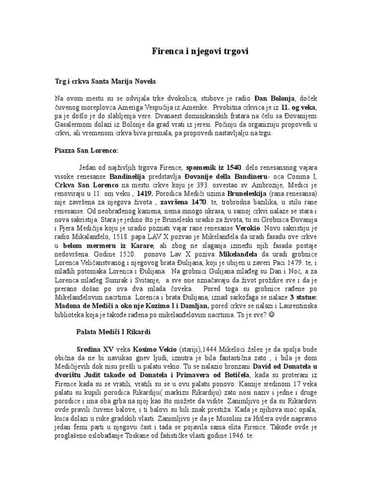 Firenca I Njegovi Trgovi | PDF