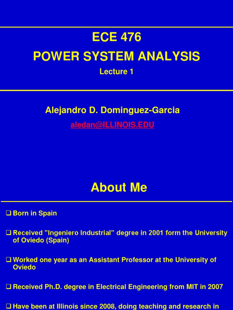ECE 476 Power System Analysis: Alejandro D. Dominguez-Garcia | PDF | Alternating Current ...