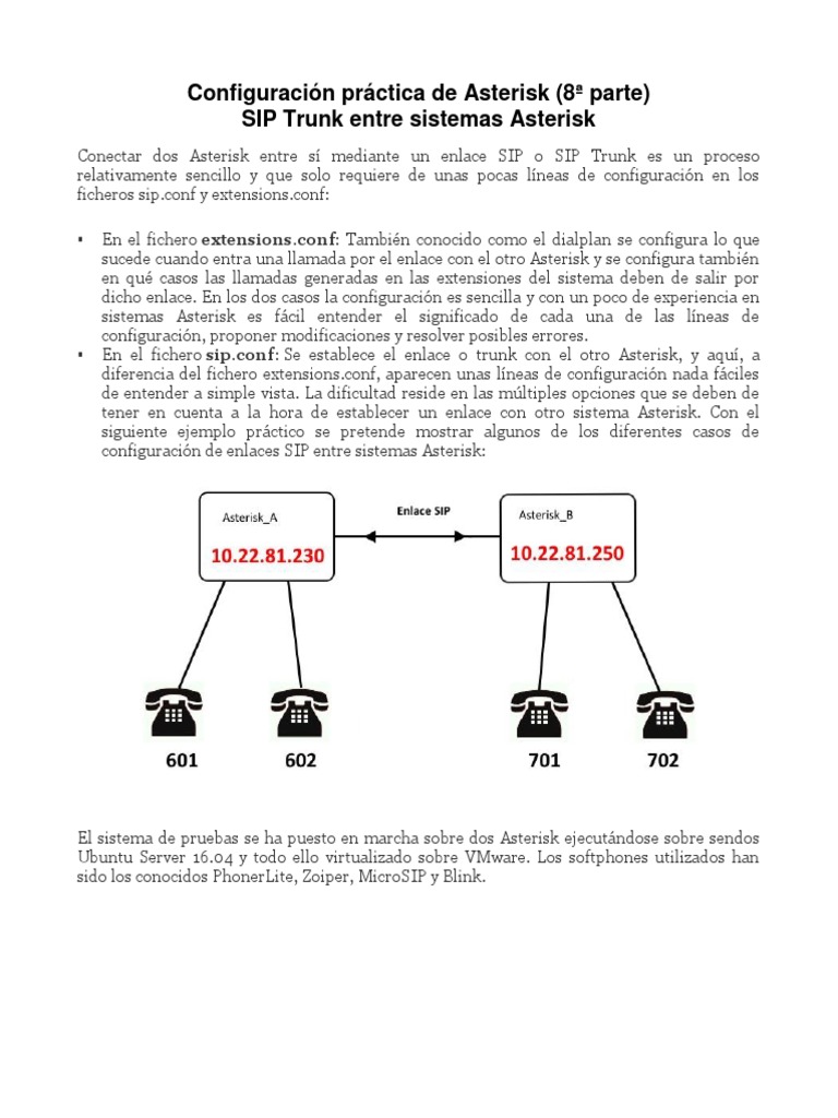 Configuración Práctica de Asterisk (8 Parte) SIP Trunk Entre Sistemas ...