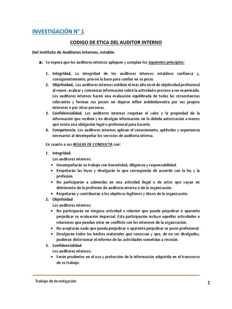 Codigo de Etica Del Auditor Interno | PDF | Contralor | Auditoría