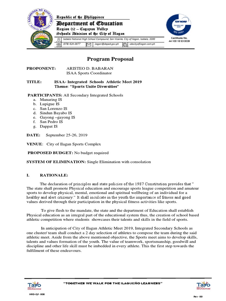 Department of Education: Program Proposal | PDF | Sports | Leisure