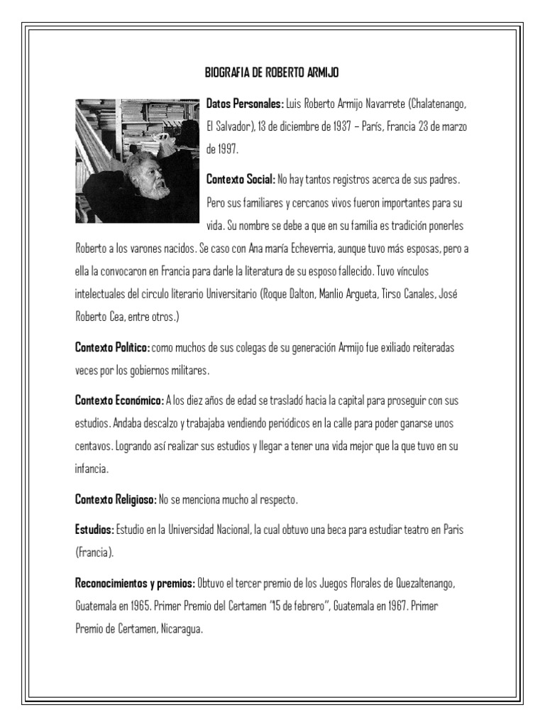 Biografia de Roberto Armijo | PDF | Poesía | Narrativa