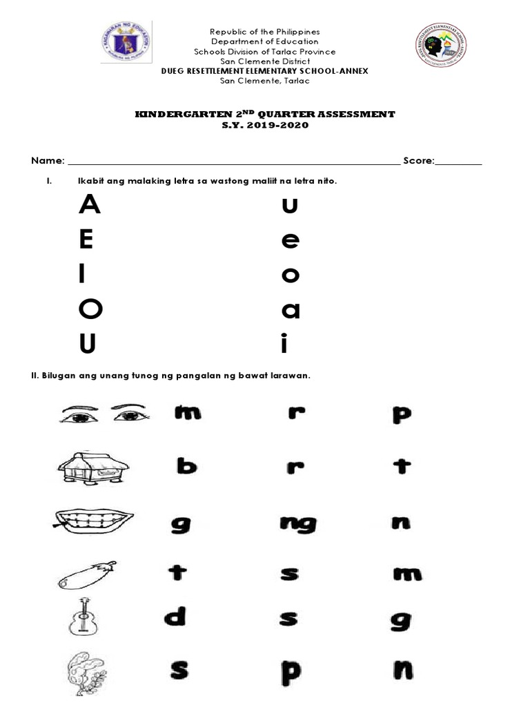 Kinder 2nd Grading Exam | PDF