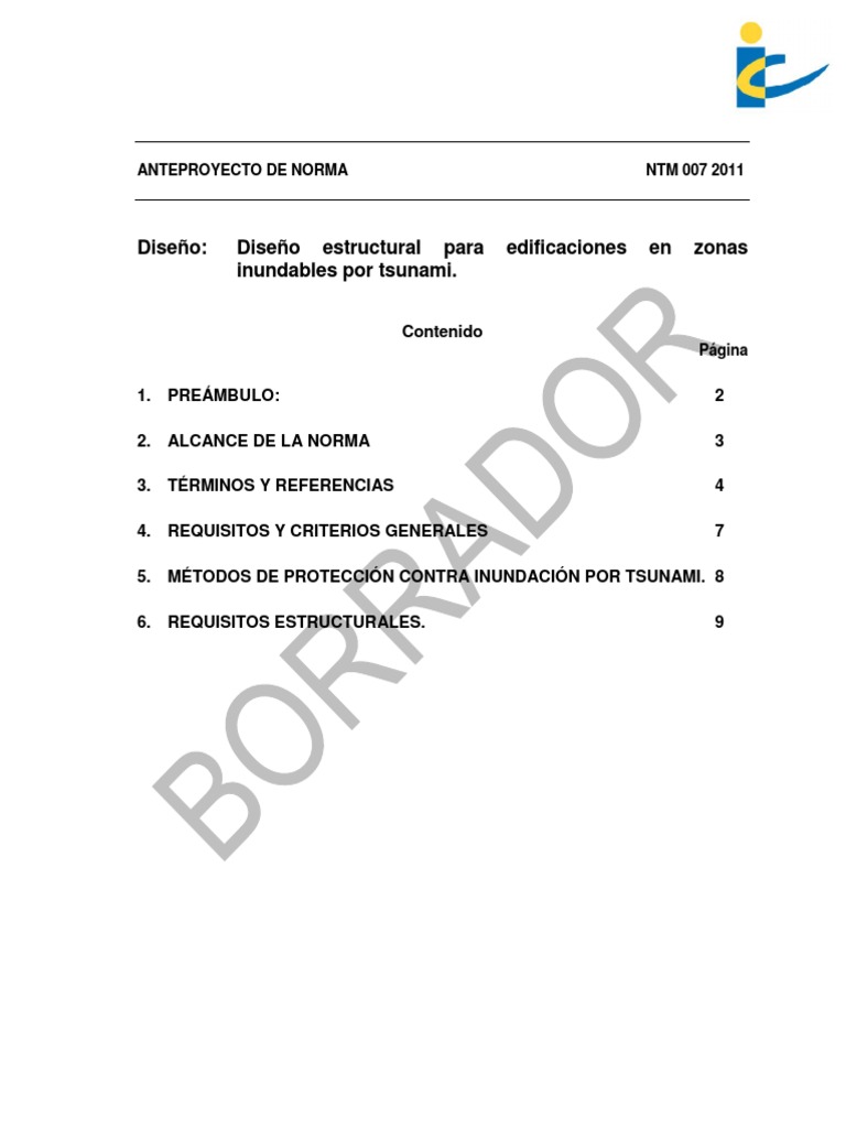 Anteproyecto NTM 007 - Diseño Estructural Tsunami (CHILE) | PDF | Tsunami | Temblores