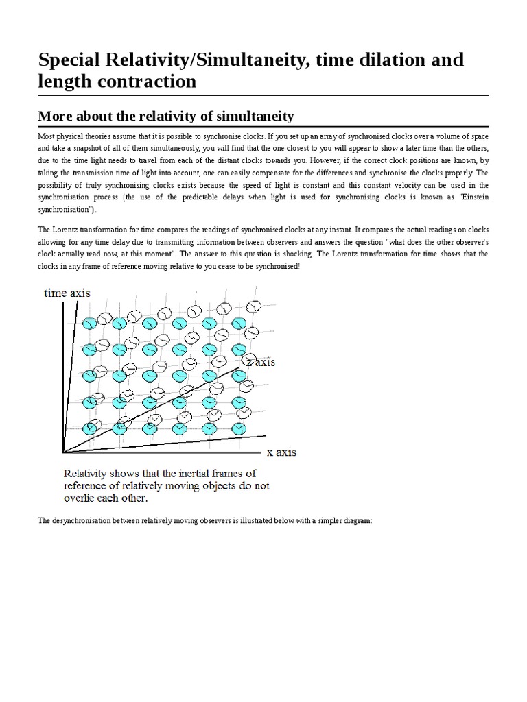 Special Relativity Simultaneity, Time Dilation and Length Contraction ...