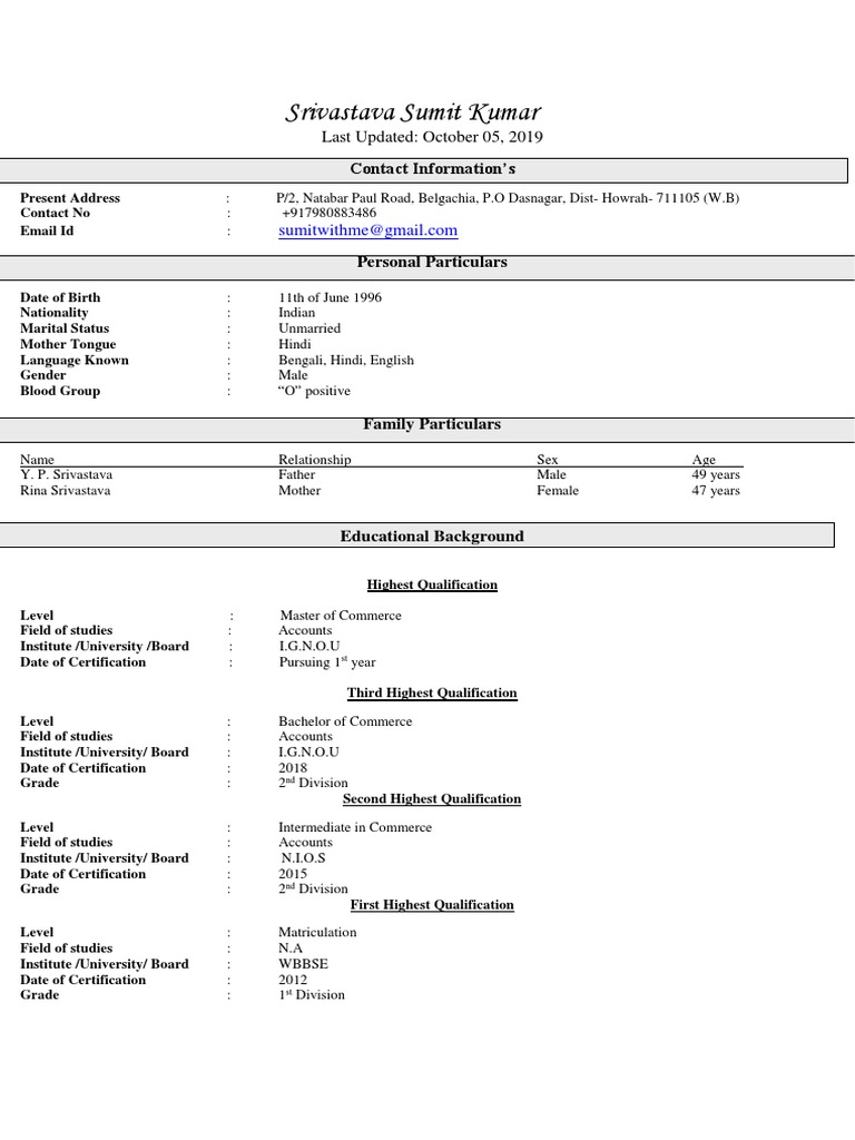 Sumit Kumar's Resume and Contact Info | PDF