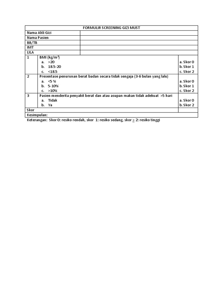 Formulir Screening Gizi Must | PDF