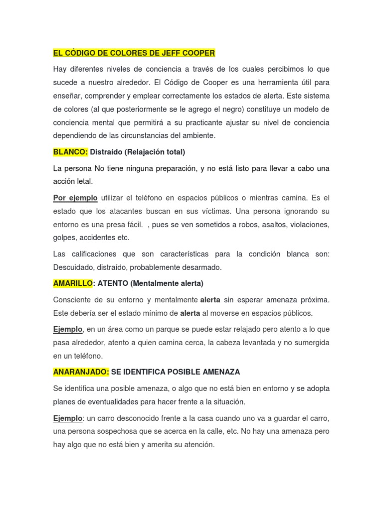 Escala D Colores Jeff Cooper | PDF | Violencia | Sicología