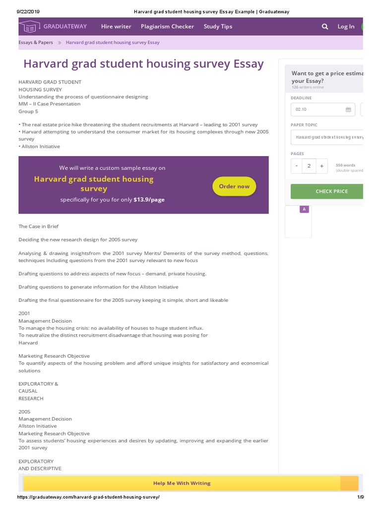 Harvard Grad Student Housing Survey Essay Example - Graduateway | PDF ...
