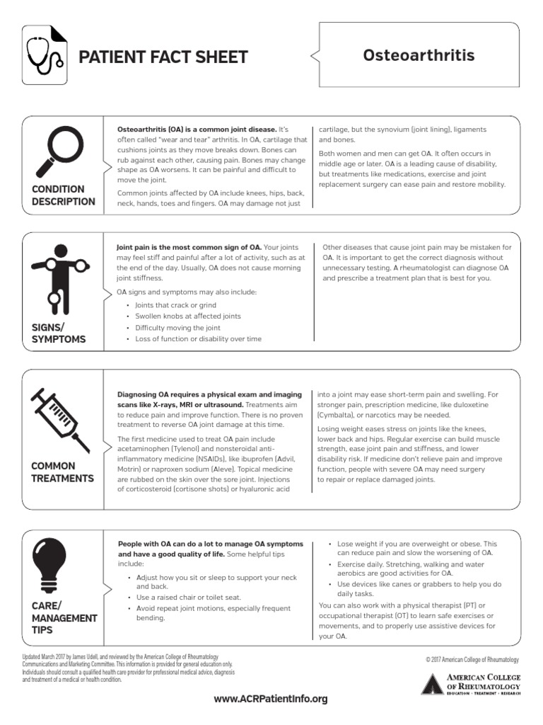 Osteoarthritis Fact Sheet | PDF | Osteoarthritis | Clinical Medicine