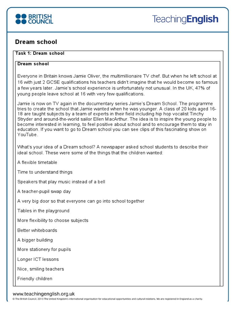 Dream School Worksheet | PDF | Cognition | Behavior Modification