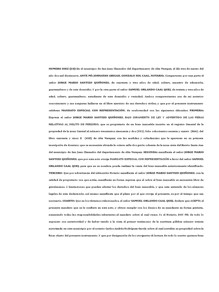 Modelo de Mandato Especial de Representación para La Venta de Un Bien Inmueble | PDF ...