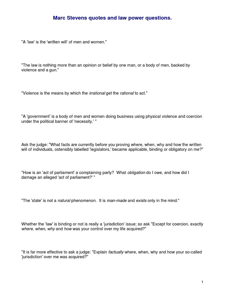 Marc Stevens Quotes and Law Power Questions | PDF | Tort | Breach Of ...