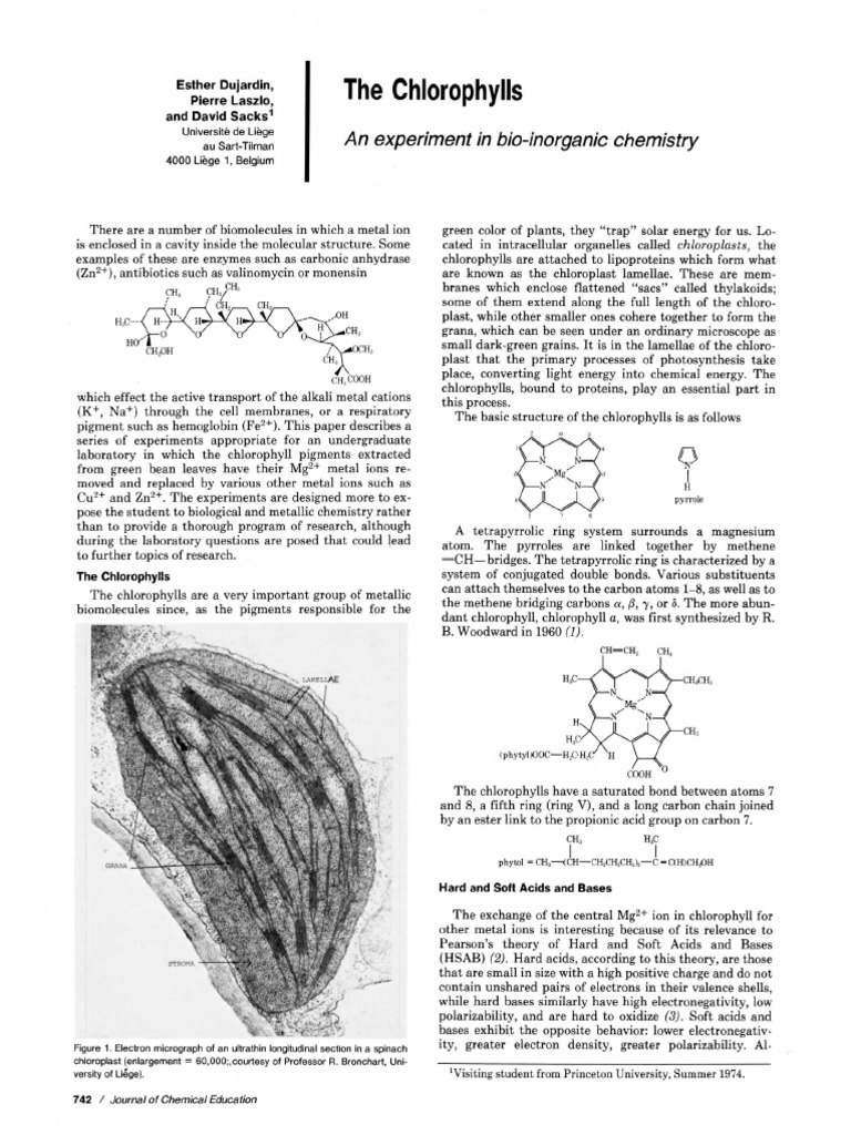 The Chlorophylls An Experiment in Bio-Inorganic Chemistry | PDF ...
