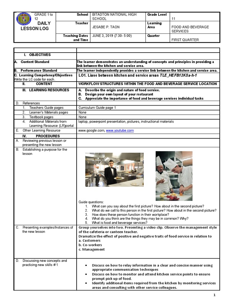 Food and Beverage Layout Design | PDF | Learning | Teachers